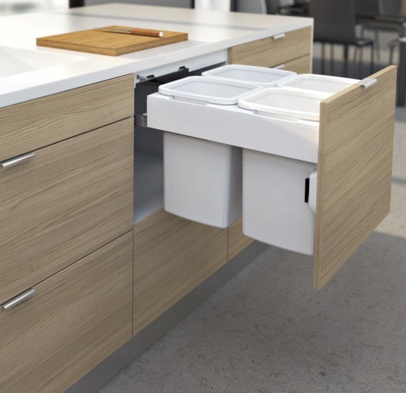 Concelo 4 x 16L Bucket, Door Pull, White Kitchen Bin - Hideaway Bins