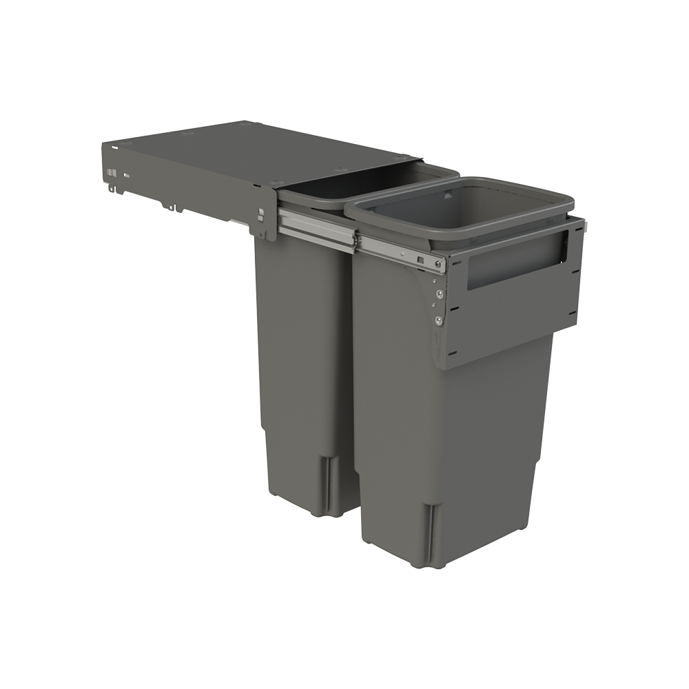 2 x 35L Bucket, Door Pull, Cinder - Hideaway Bins