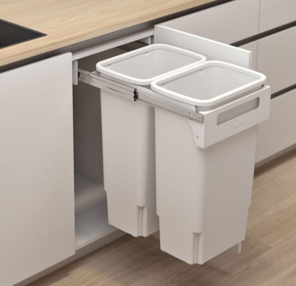 2 x 35L Bucket, Handle Pull, White - Hideaway Bins